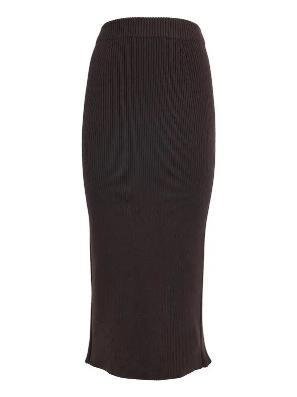 Johnstons Of Elgin Cashmere-blend Ribbed Midi Skirt - Brown