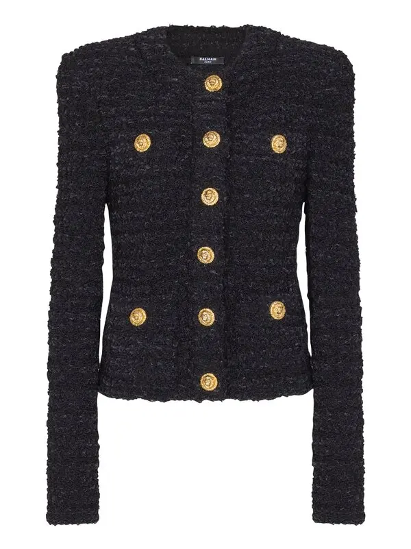 Balmain Tweed Button-up Jacket - Black