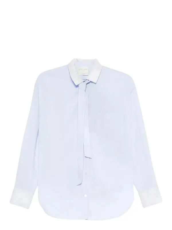 FORTE_FORTE Tie-neck Cotton Shirt - Blue