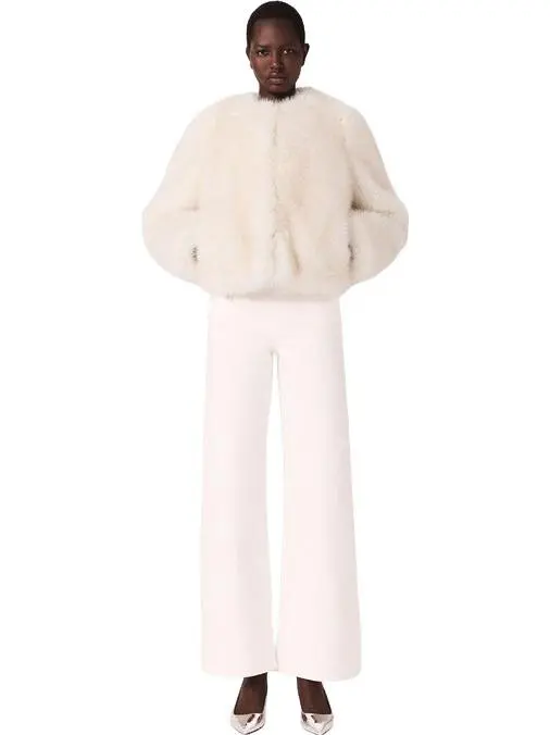 Maje Short Faux Fur Jacket - Neutral