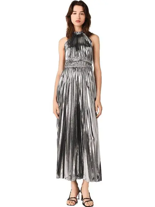 Maje Pleated Maxi Dress - Silver