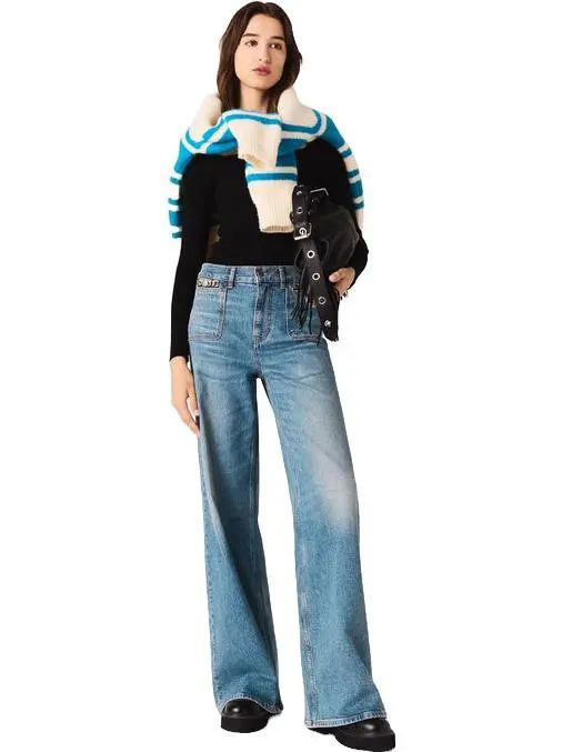 Maje Flared Jeans With Chain Detail - Blue