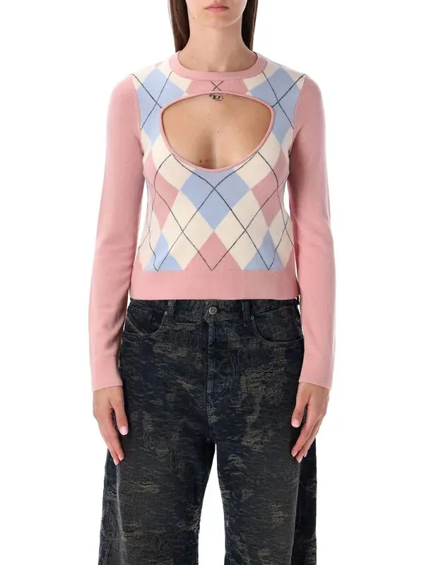 DIESEL Argyle Long Sleeve Sweater - Rose Multi