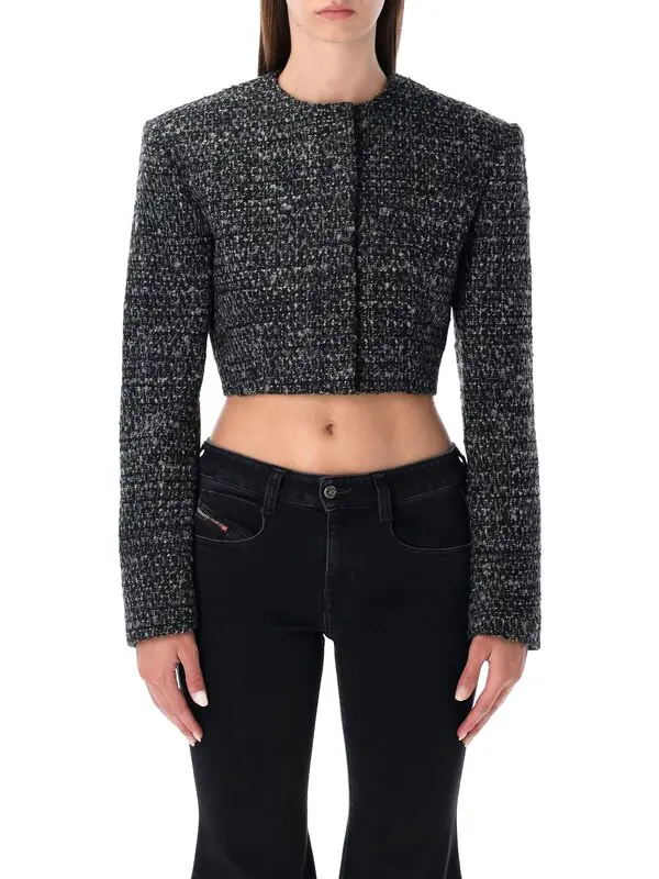 Diesel Bouclé Blend Cropped Jacket - Grey