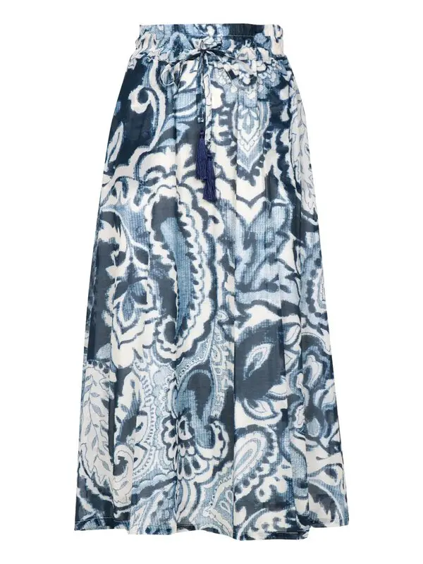 KAOS Printed Flared Skirt - Blue+beige