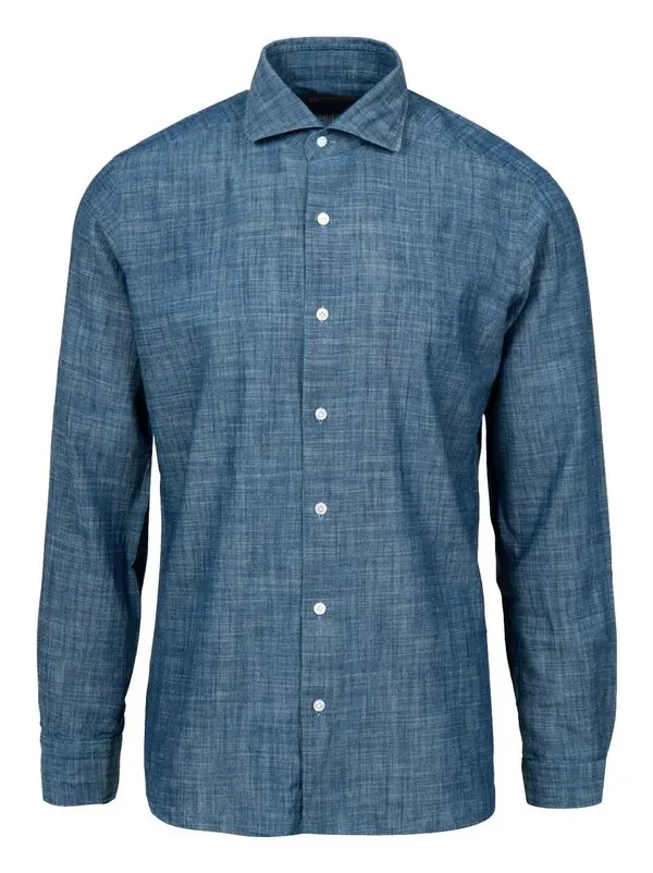 BARBA NAPOLI Patterned Cotton Shirt - Blue
