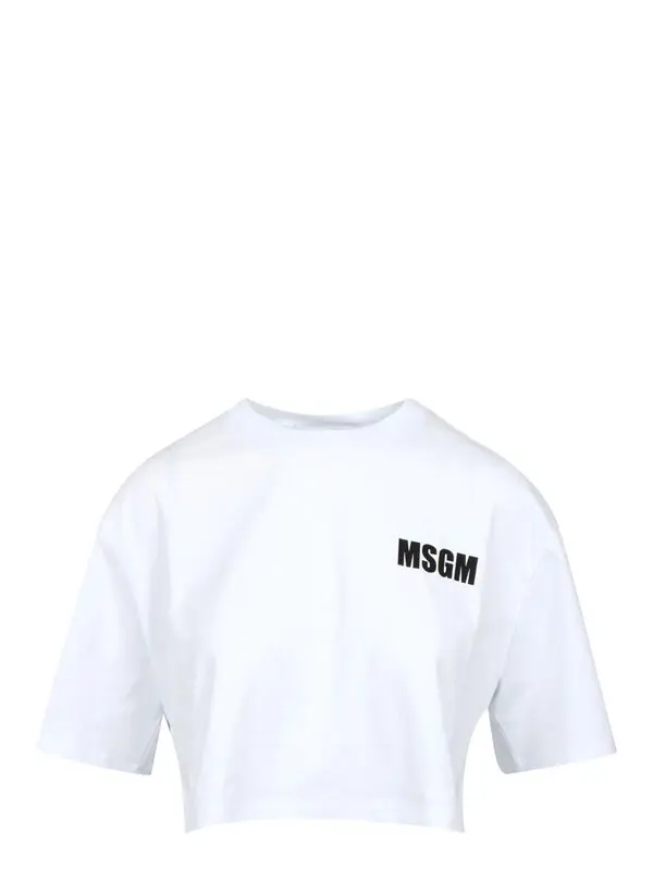 MSGM Cotton Cropped T-shirt - White