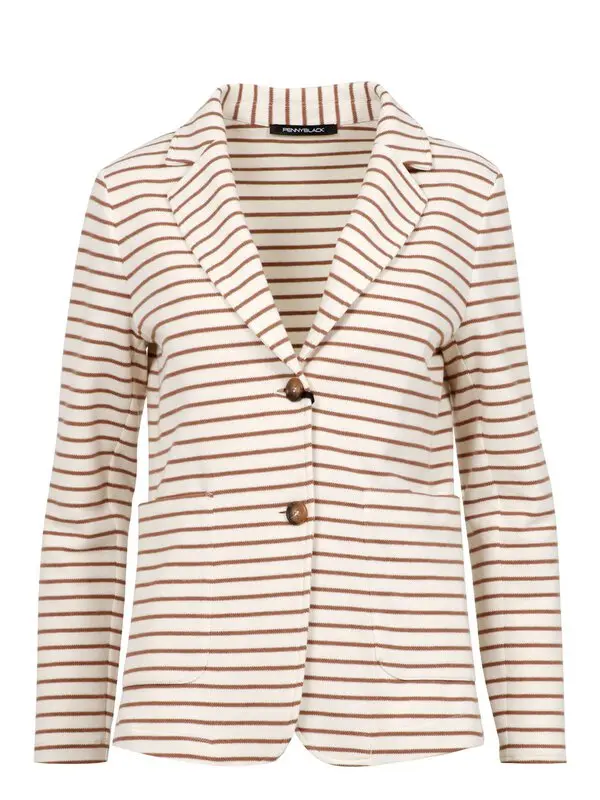 PENNY BLACK Striped Cotton-blend Pique Jersey Jacket - Ecru+marrone