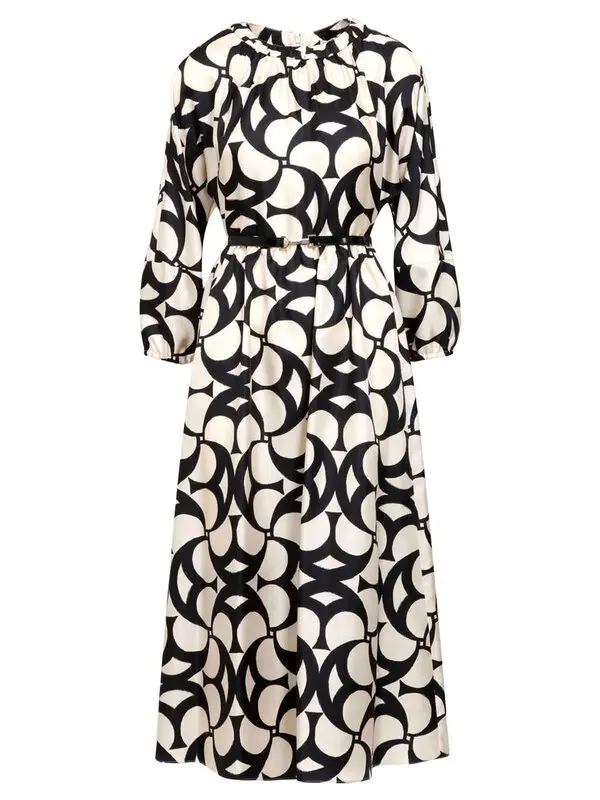 Max Mara Printed Silk Dress - Ecru+nero