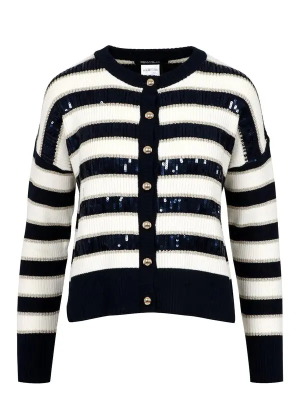 PENNY BLACK Striped Sequin-embellished Sweater - Bianco+blu Navy