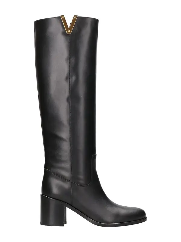 VIA ROMA 15 Leather Boots With Gold Metal Detail - Black