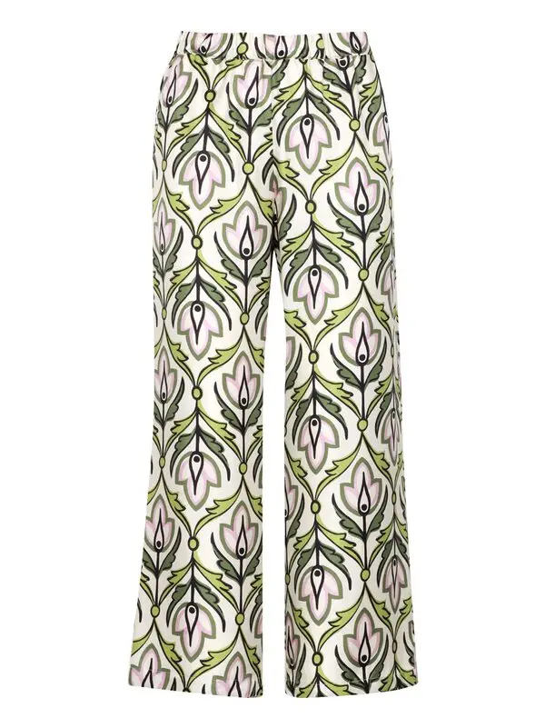 Max Mara Cropped Patterned Silk Twill Trousers - Panna+verde
