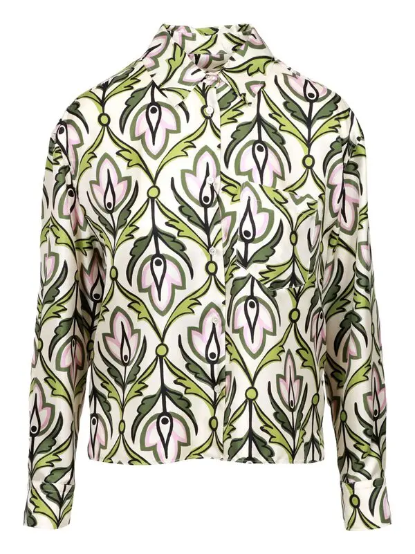 Max Mara Printed Silk Twill Shirt - Panna+verde