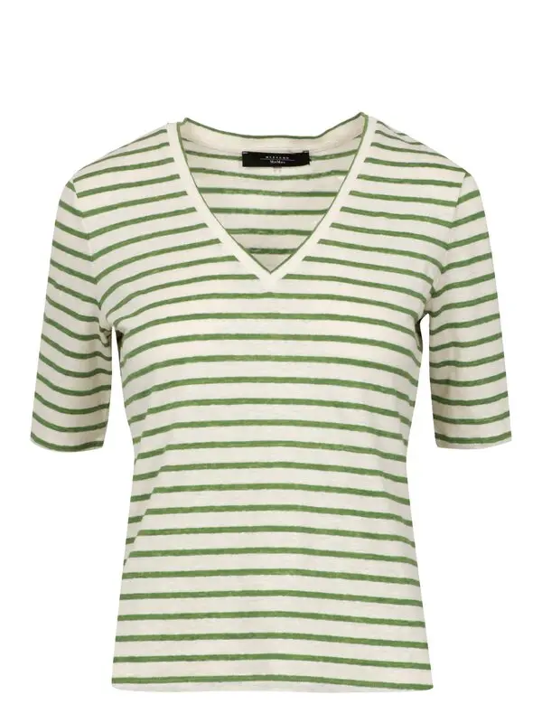 Max Mara Stretch Linen Jersey Top - Ecru+verde