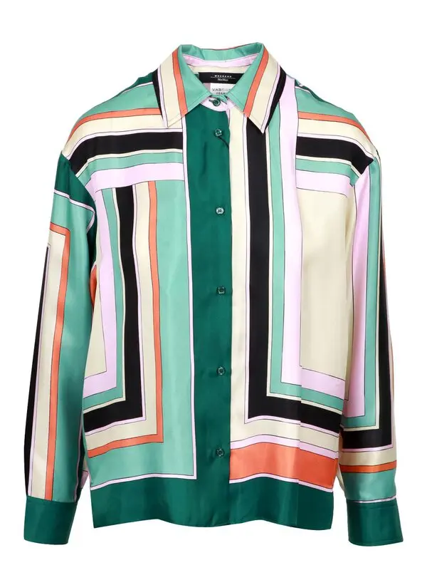 Max Mara Geometric Print Silk Twill Shirt - Verde+arancio