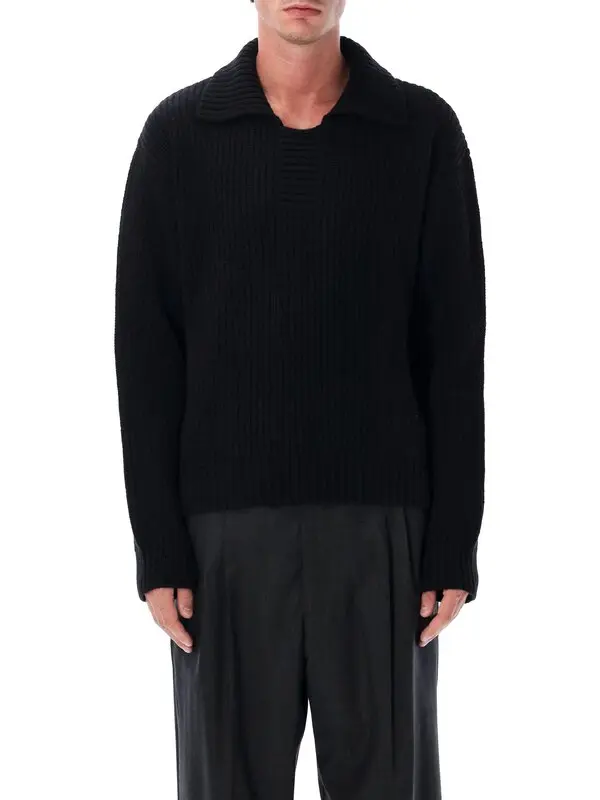 MFPEN Collared Ribbed Wool Knit Sweater - Black