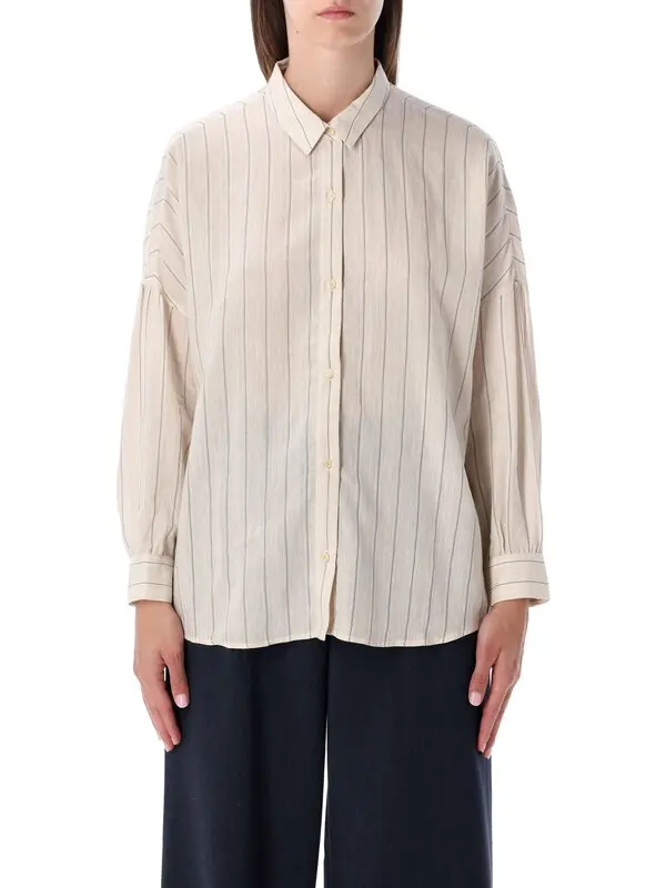 SESSUN Striped Lawn Shirt - Sand Black