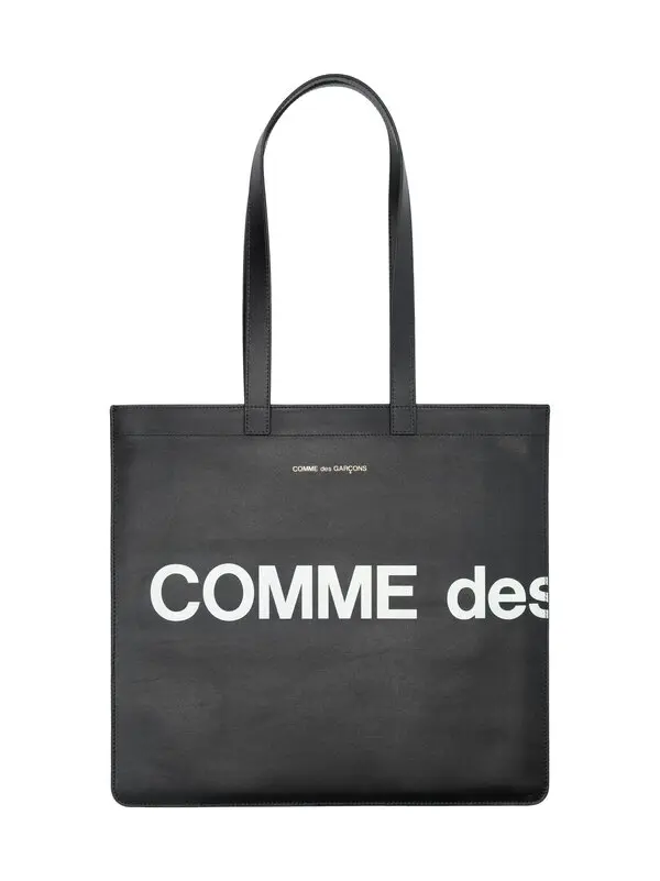Comme Des Garçons Leather Logo Tote Bag - Black