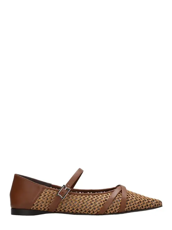 Max Mara Pointy Toe Crochet And Leather Flats - Leather Brown