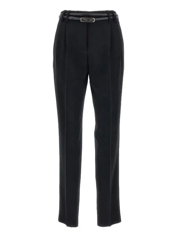 Max Mara Pleated Trousers With Belt - Black