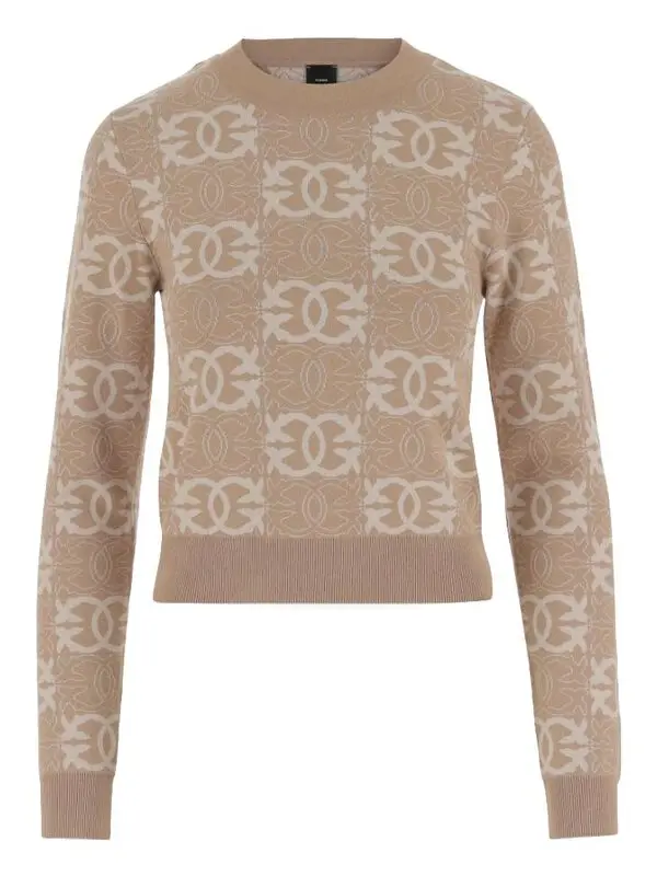 PINKO MAIN COLL. Jacquard Cropped Sweater - Camel