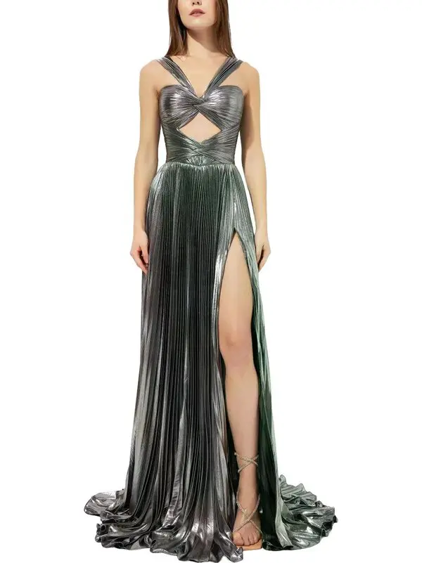 IRIS SERBAN Pleated Twist-front Gown - Silver