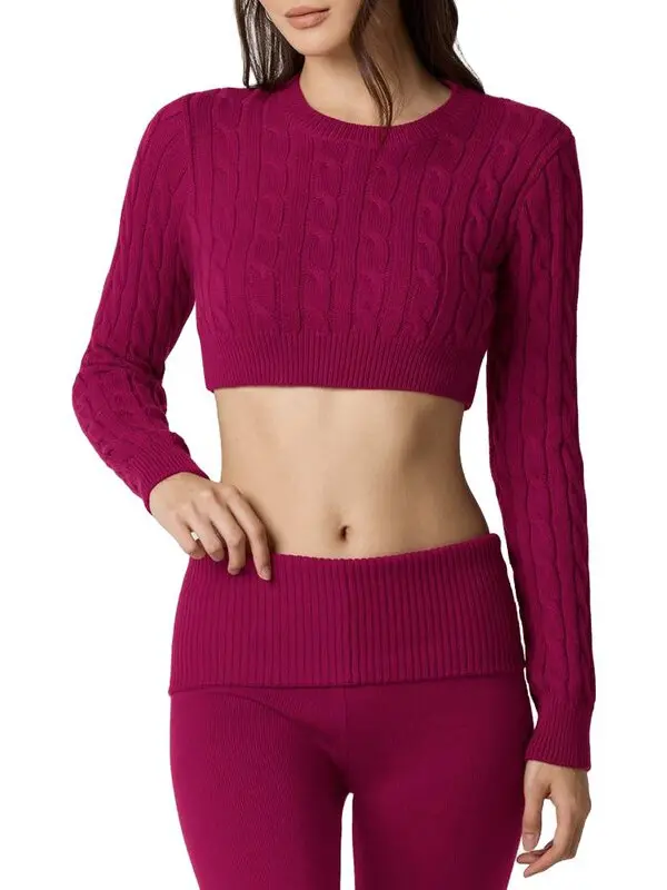 FLORENCE BY MILLS Barre Crop Cable Sweater - Bing Cherry