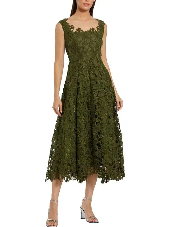 Mac Duggal Sleeveless Lace A-line Midi Dress - Army Green