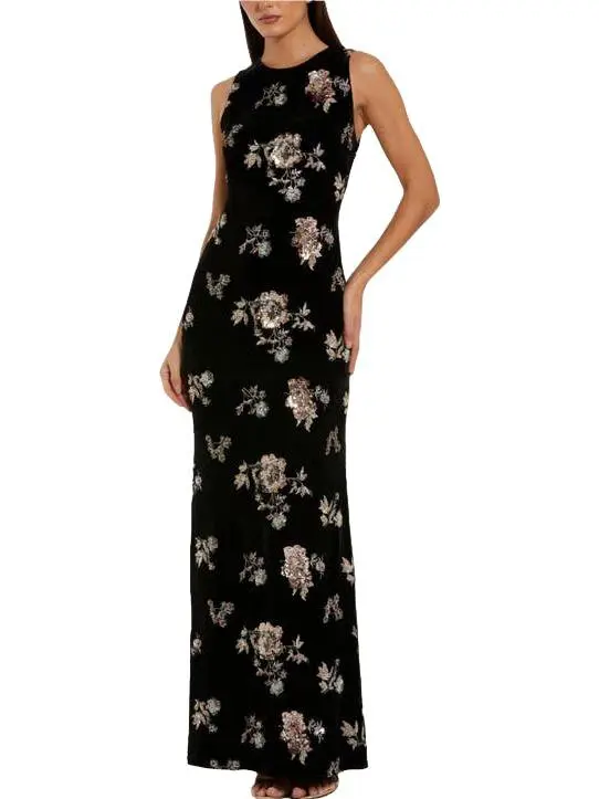 Mac Duggal Embellished Velvet High Neck Gown - Black Multi