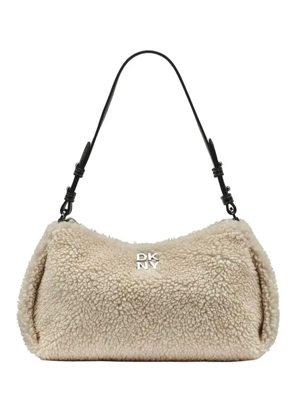 Dkny Remy Shearling Top-zip Shoulder Bag - Ivory