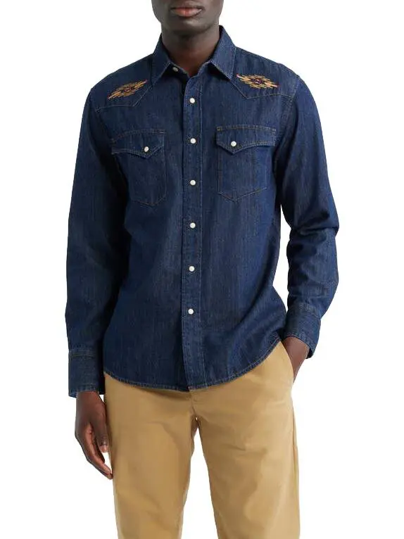 Pendleton Gambler Embroidered Snap-up Denim Shirt - Dark Denim/tumalo