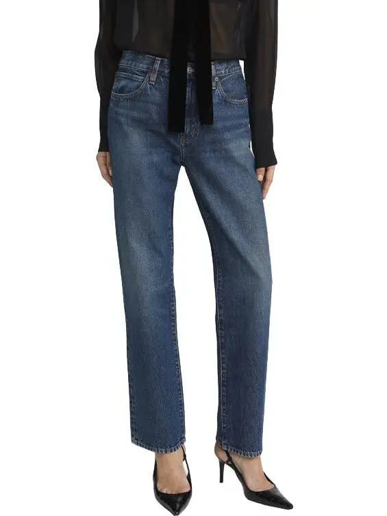 FRAME The Hang High Waist Ankle Straight Leg Jeans - Sail