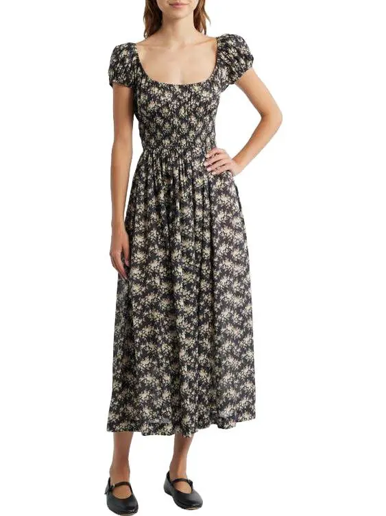 DÔEN Quinley Floral Organic Cotton Midi Dress - Noire Rosier Floral