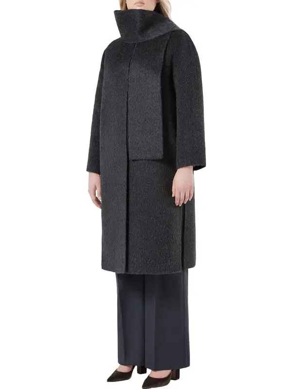 Marina Rinaldi Iacopo Alpaca & Wool Coat With Removable Scarf - Dark Grey