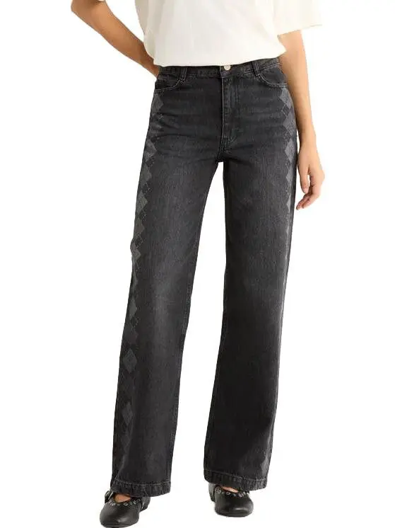 DAMSON MADDER Sinclair Placement Straight Leg Jeans - Grey