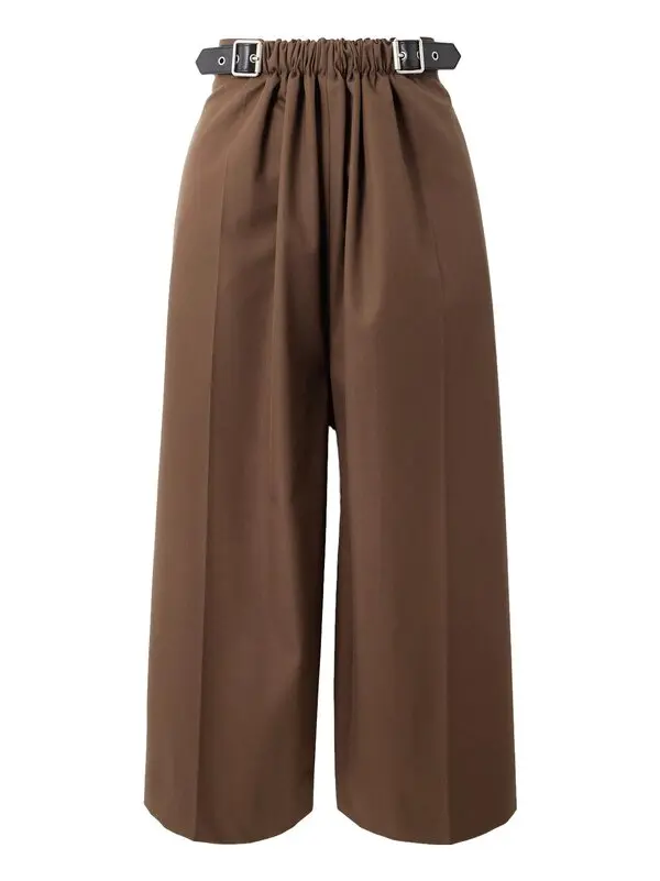 LOEWE X PAULA'S IBIZA Cropped Leather-trimmed Cotton And Silk-blend Twill Wide-leg Pants - Brown