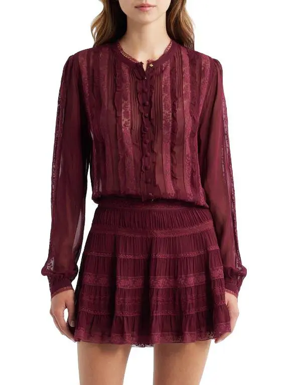 LoveShackFancy Alvynne Lace & Ruffle Shirt - Oxblood