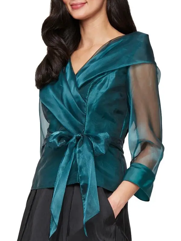 Alex Evenings Organza Wrap Top - Emerald Green