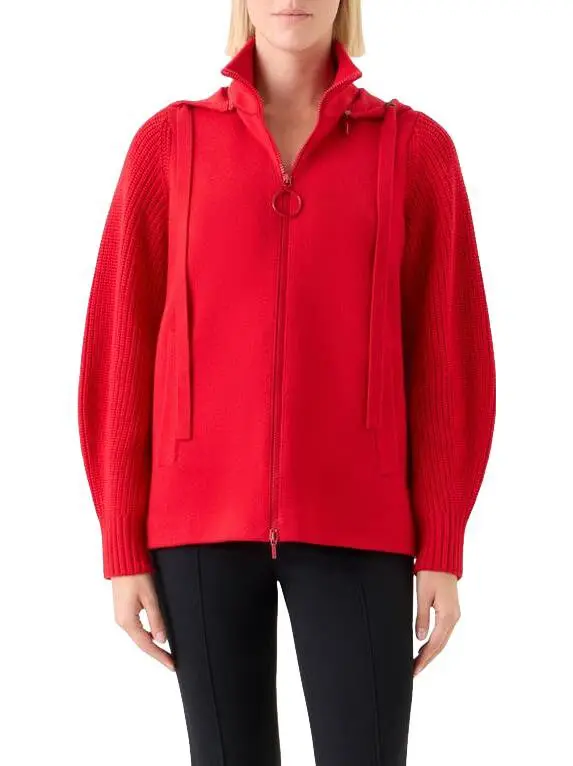 Akris Merino Wool Blend Hooded Zip Cardigan - Vermillion