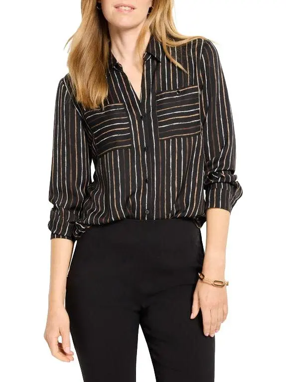 NIC+ZOE Painted Stripe Button-up Shirt - Black Multi