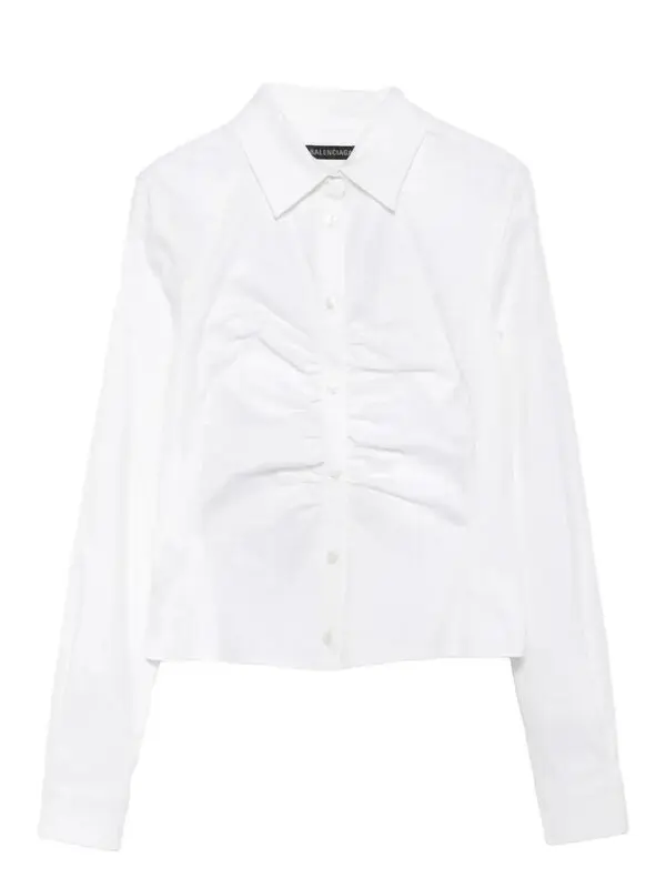 Balenciaga Ruched Long-sleeve Shirt - White