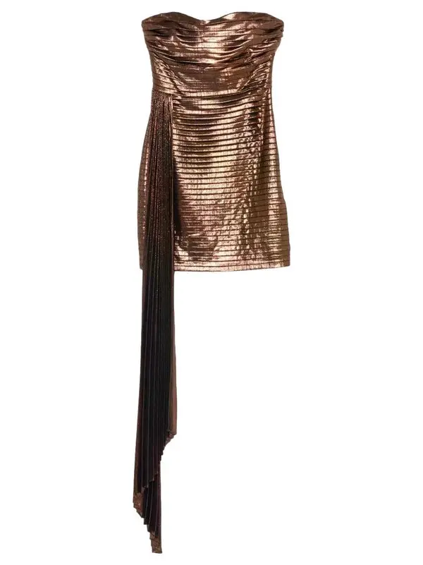 Retrofete Marcy Metallic-effect Pleated Dress - Brown
