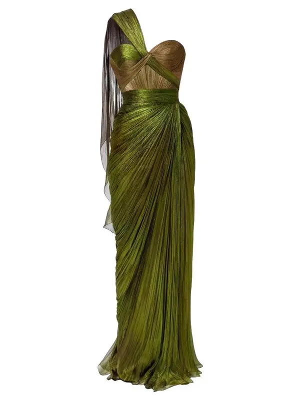 IRIS SERBAN Draped One-shoulder Silk Dress - Green