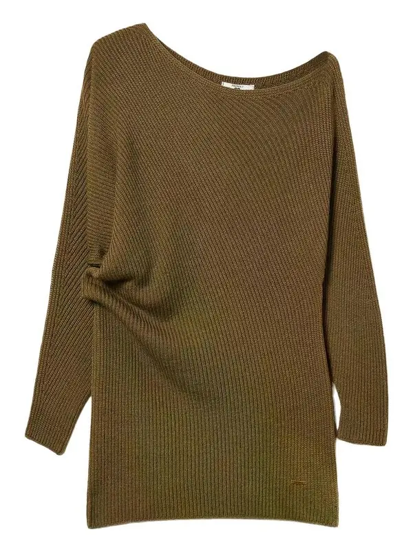 TWINSET Asymmetric Ribbed Knit Sweater - Green
