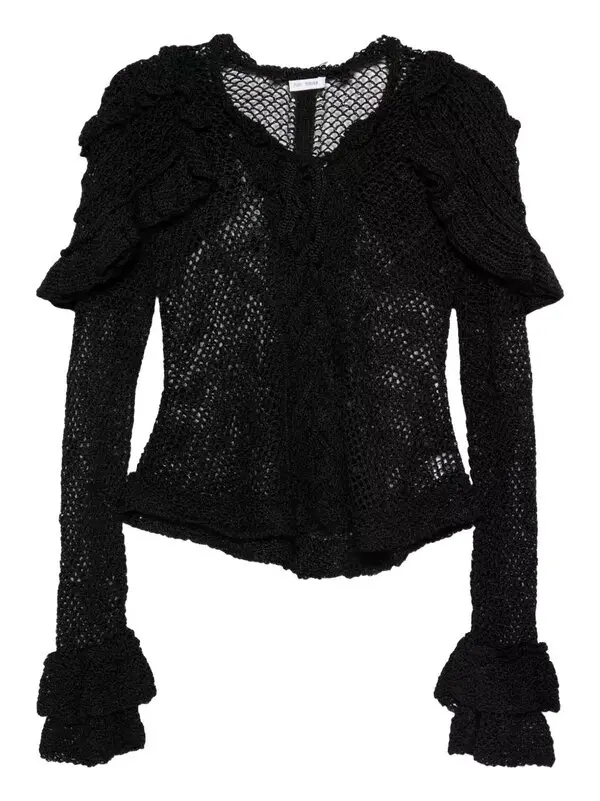 JUDY TURNER Lucrezia Ruffled Crochet Top - Black