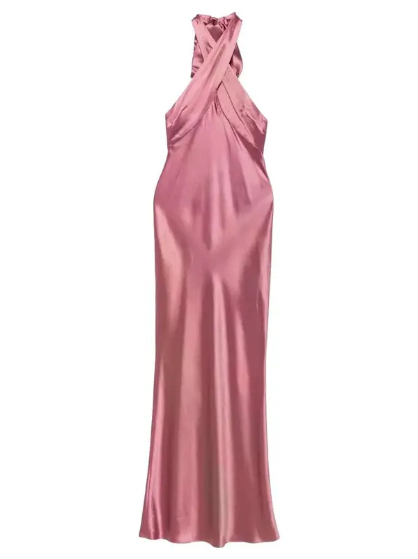 Retrofete Cross-front Satin Halter Dress - Pink