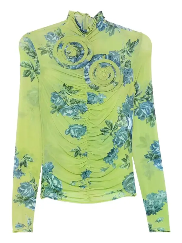 Magda Butrym Floral-print Gathered Top - Green