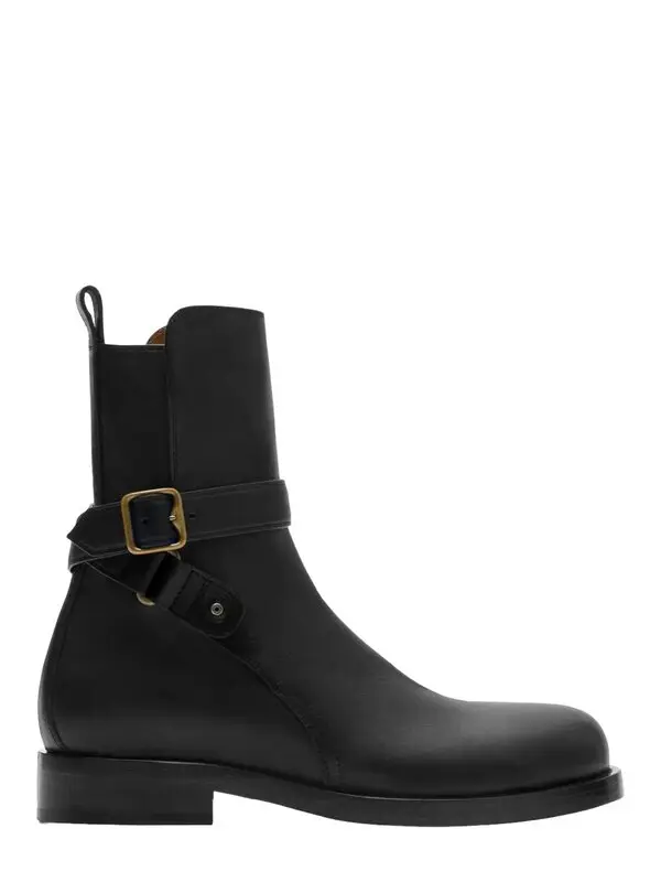Burberry Buckle-strap Calf-leather Biker Boots - Black