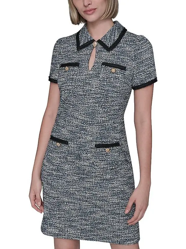 Karl Lagerfeld Paris Tweed Mini Dress - Beacon Blue/teal Multi