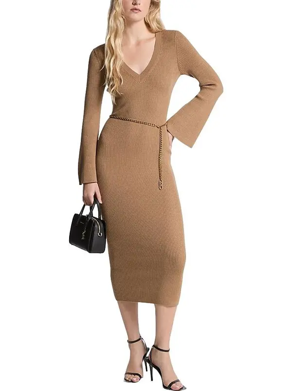 Michael Kors Bell Sleeve Sweater Dress - Dark Camel